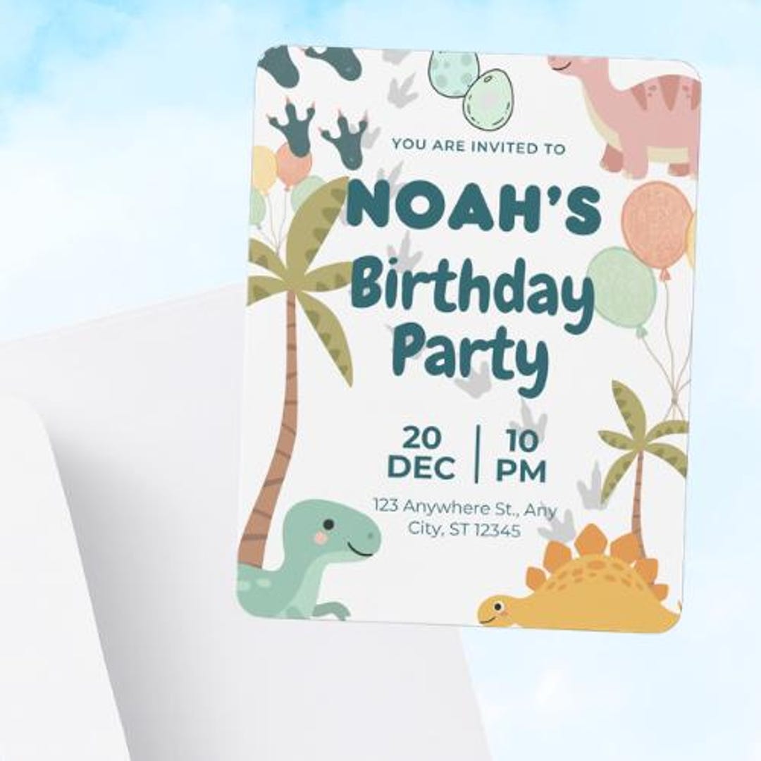 Dinosaur Kids Birthday Invitation Template Canva, Editable Colourful ...