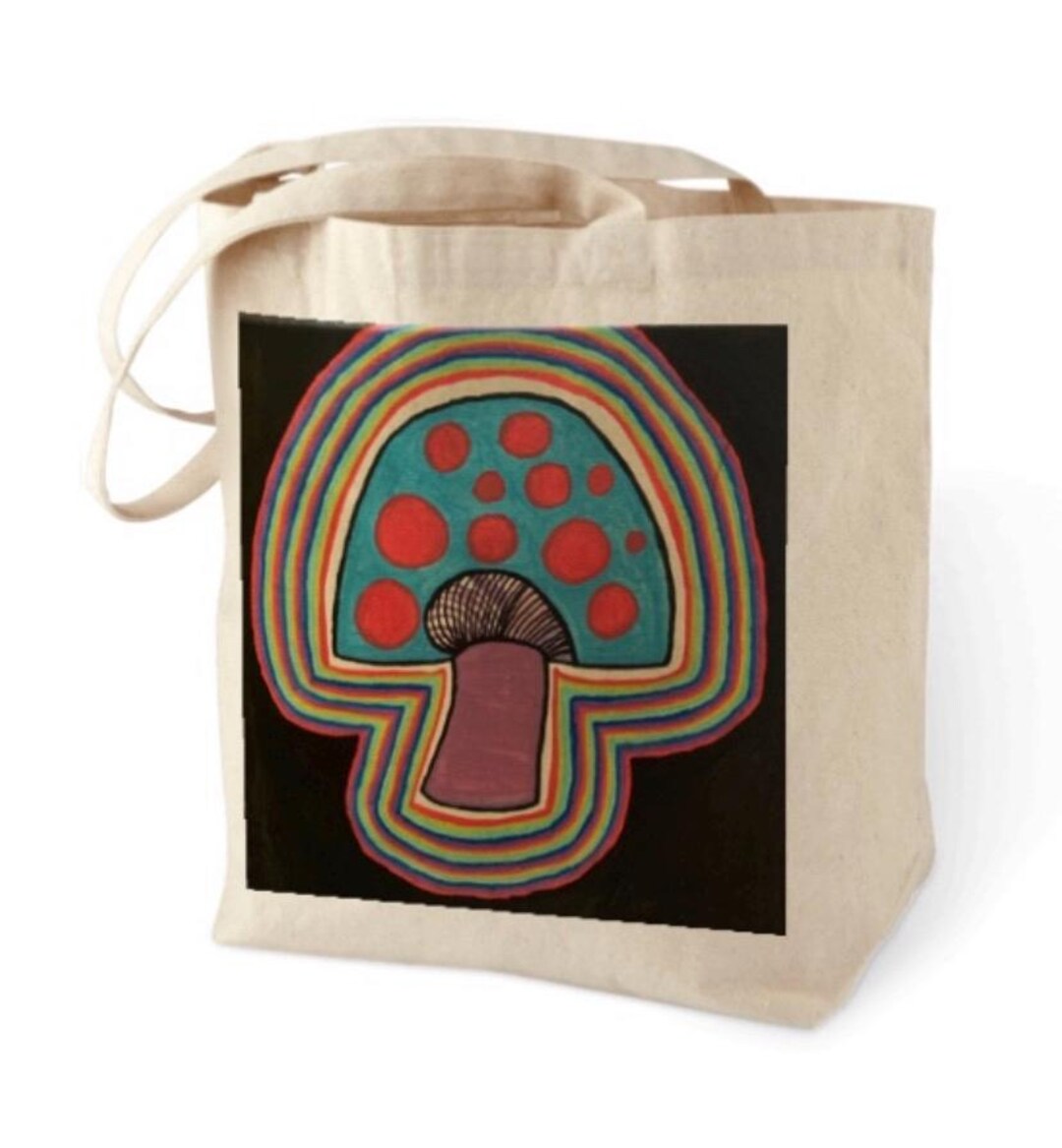 Trippy Mushroom Canvas Tote Bag: Handmade Psychedelic Art - Etsy