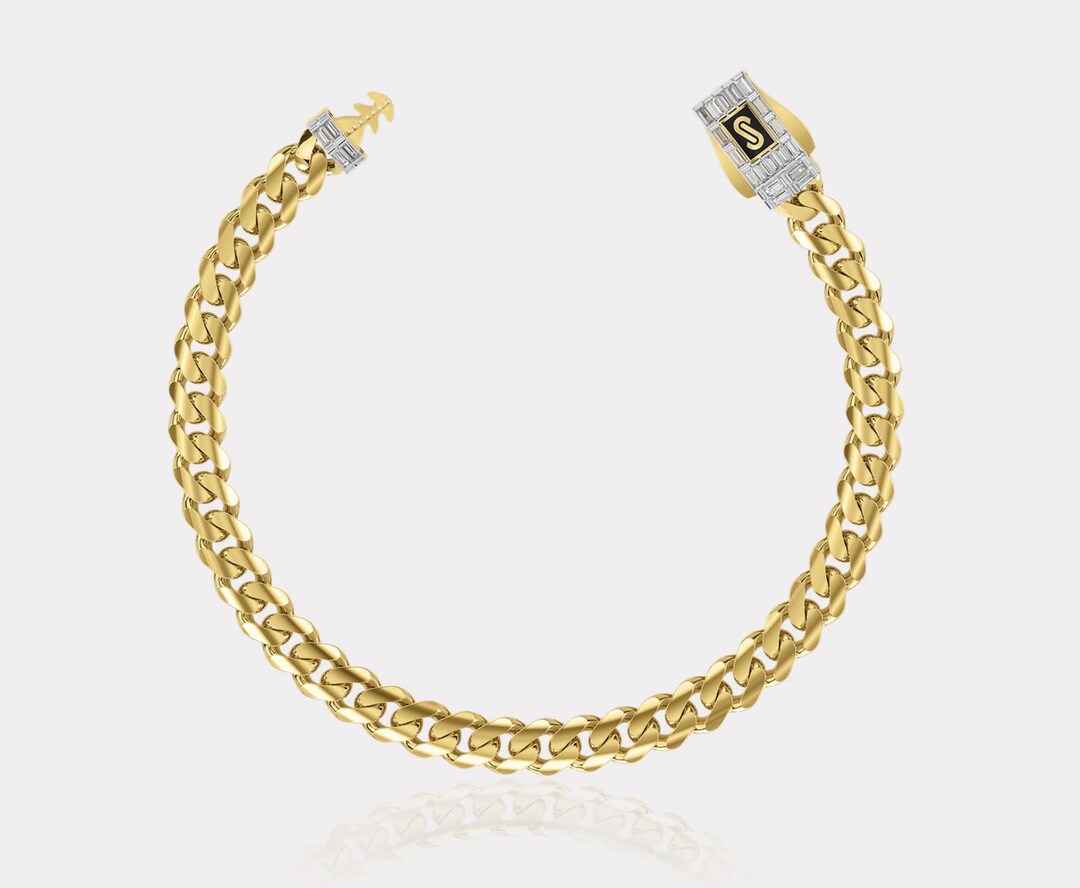 5.00 Mm Monaco Chain 14K Gold Baguette Lock Certified Real Gold - Etsy
