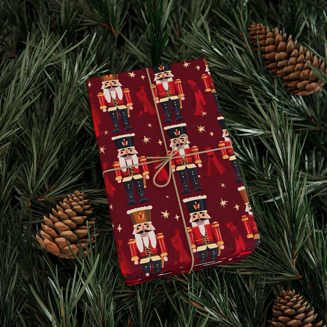 Nutcracker Wrapping Paper | Red Christmas Toy Soldier Gift Wrap ...