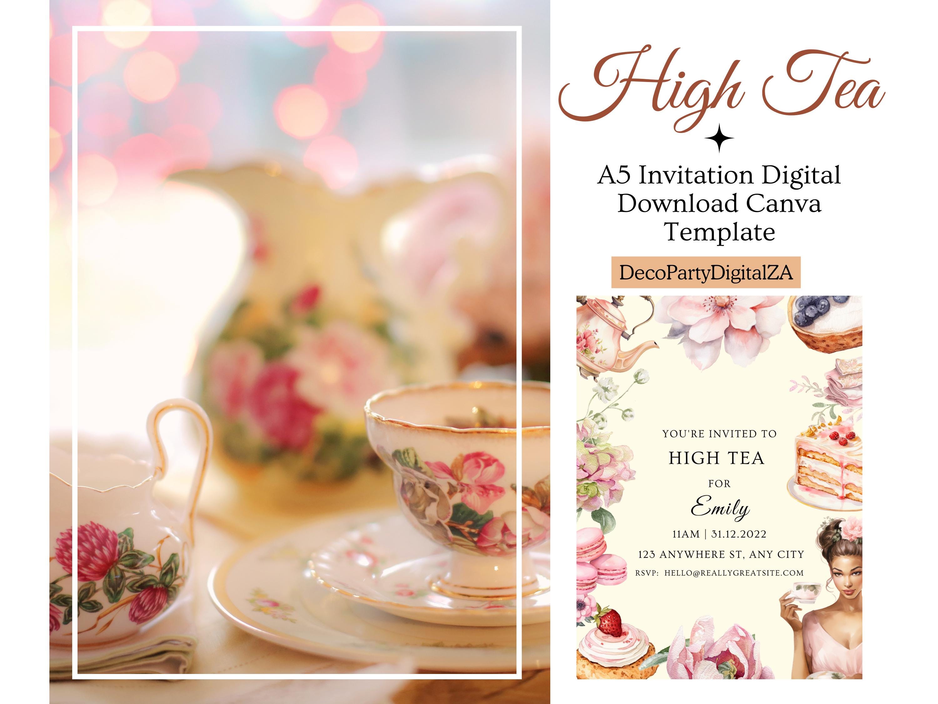 High Tea Party Invitation Template Editable in Canva Elegant Tea Party ...