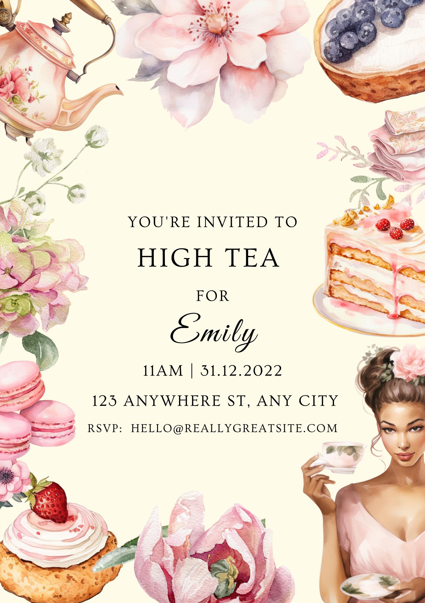 High Tea Party Invitation Template Editable in Canva Elegant Tea Party ...