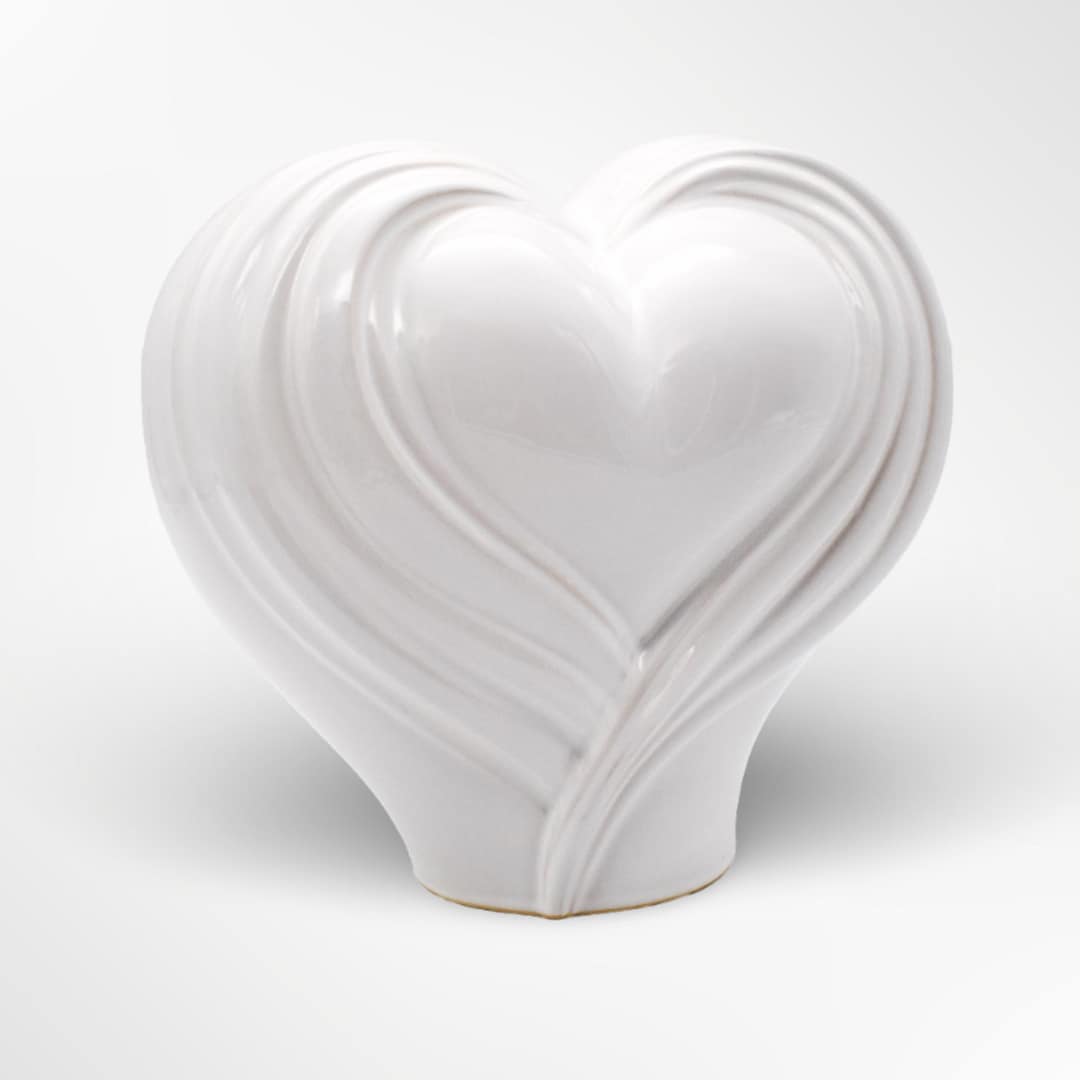 Heart-shaped White Glossy Ceramic Urn - Elegant and Timeless Memorial ...
