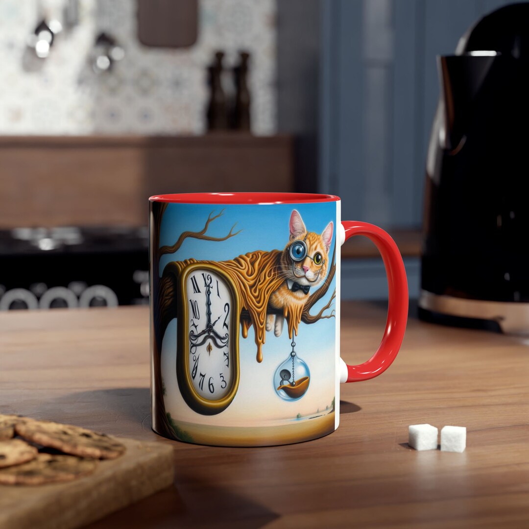 Surrealism Dali Coffee Mug A Cat With Glasses and Mustache With a ...