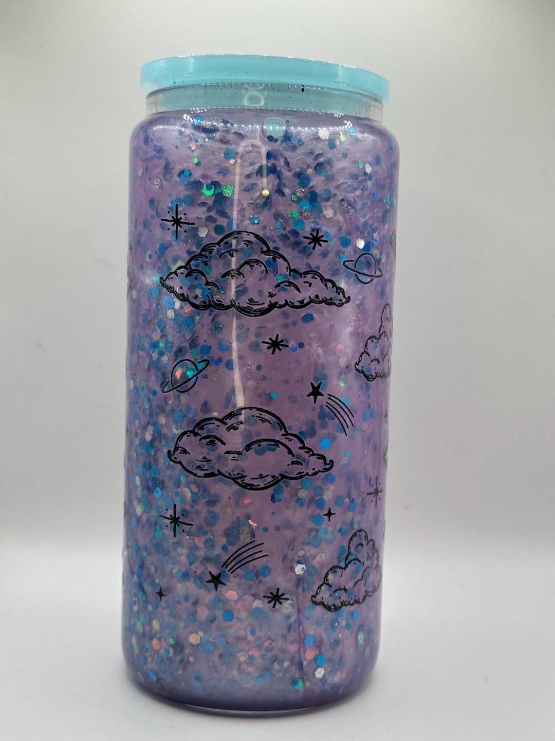 Custom 16 Oz Stars and Clouds Snow Globe Glass Cup - Etsy