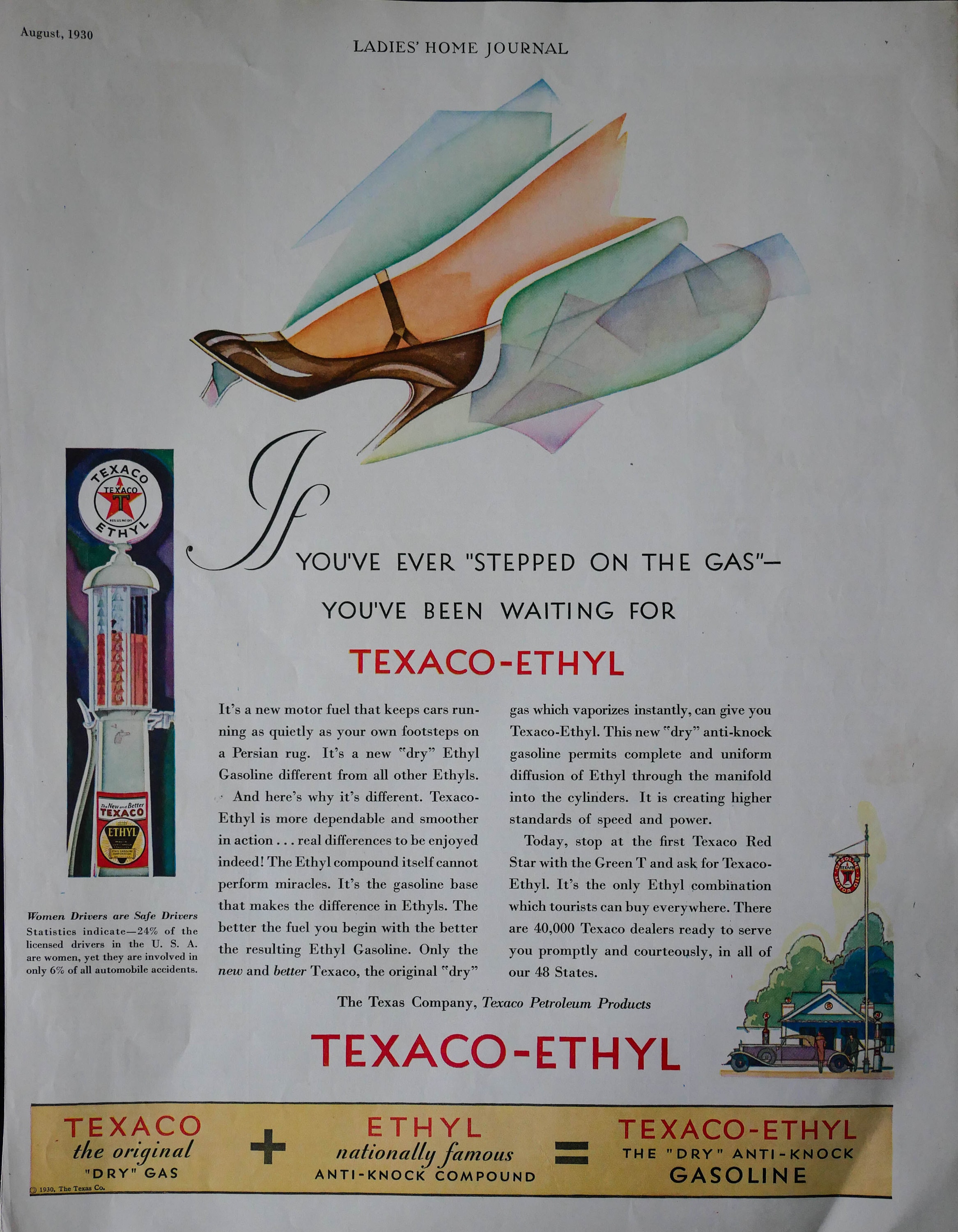1930 Vintage Texaco Ethyl Gasoline Gas Ad, Woman's Fancy Shoe, Appeal ...