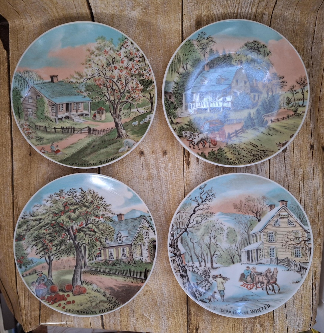 Vintage Currier & Ives Four Seasons Plates - American Homestead Spring ...