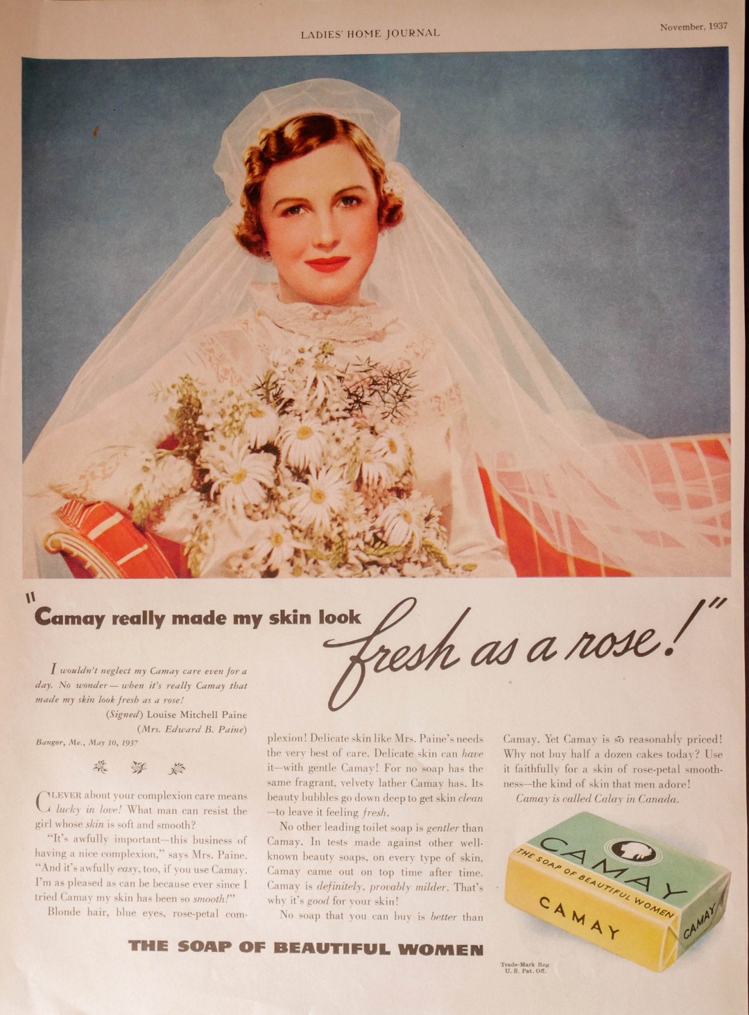 Vintage 1937 Camay Beauty Soap Ad - New Bride Fresh as a Rose - Louise ...