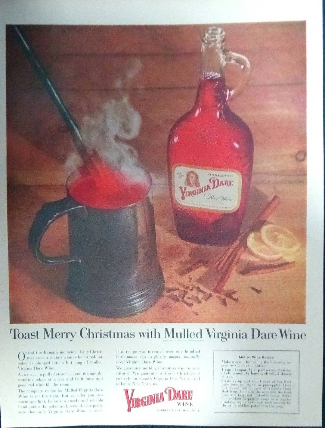 1950's Garrett's Virginia Dare Red Wine Ad. Toast Merry Christmas ...