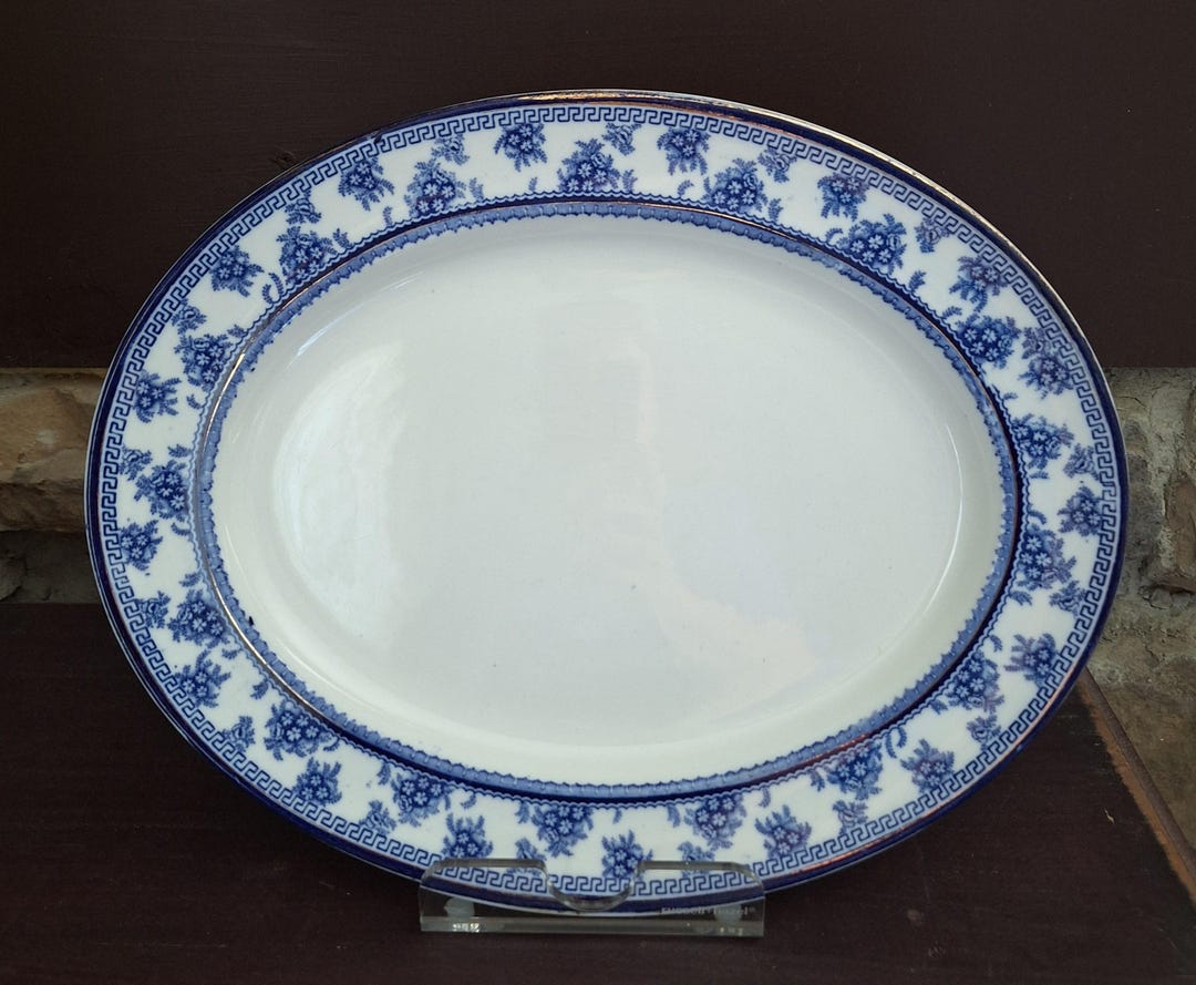 Antique Stanley Pottery Torbrex Flow Blue Floral 12" Oval Platter ...