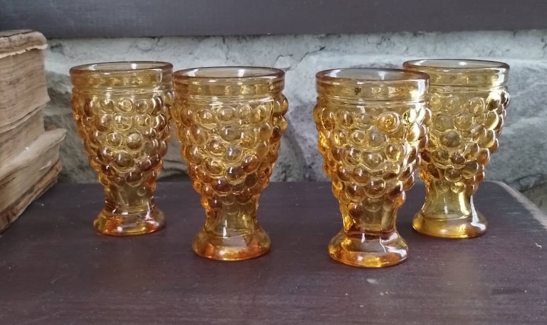 Vintage MCM Amber Hobnail Glass Shot / Cordial Glasses - Great Bubble ...