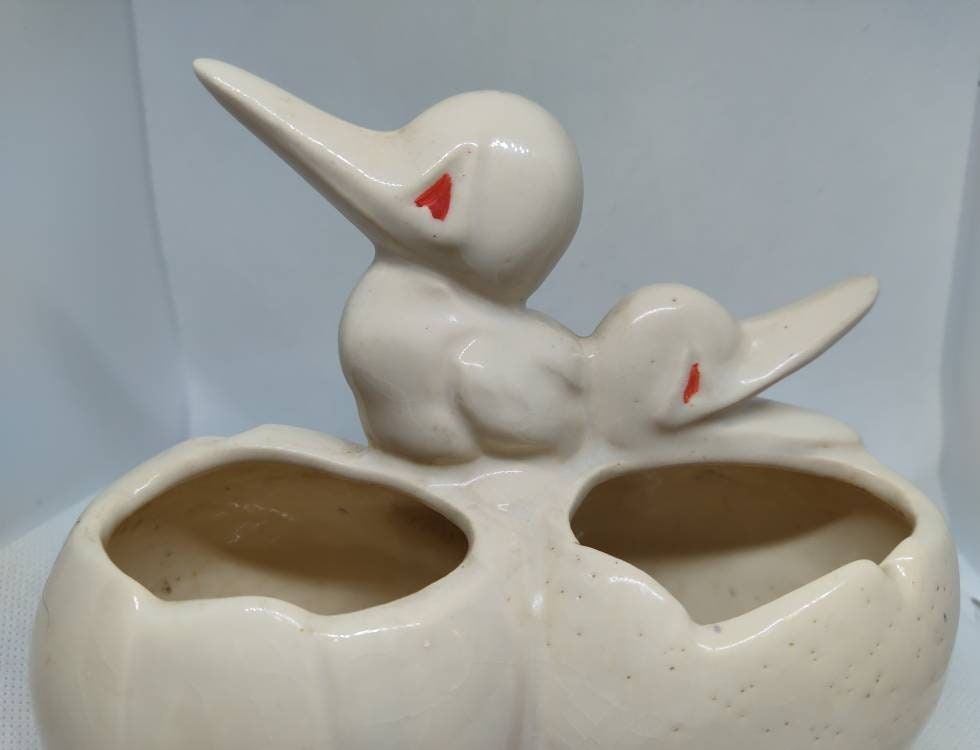 White Retro Decor Piece Cute Design Double Duck Ducks & Eggs Planter ...