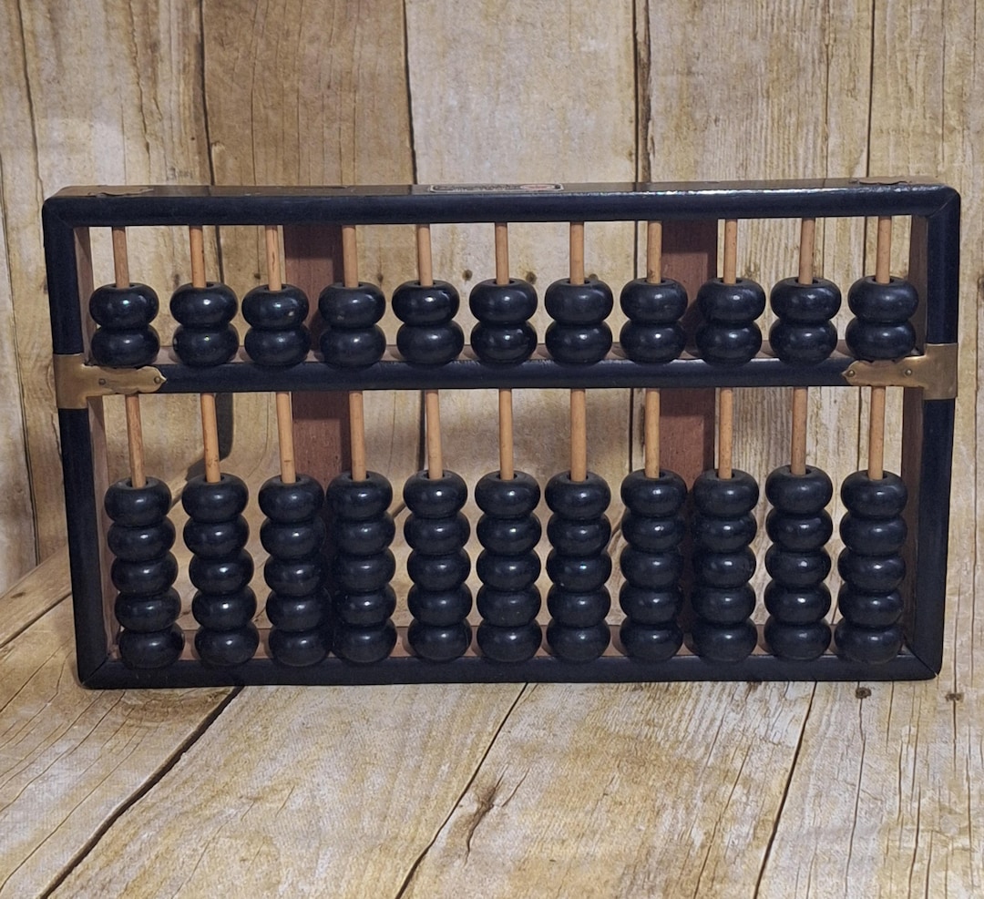 Vintage Lotus-flower Brand Chinese Wooden Abacus 11 Rods 77 Black Beads ...
