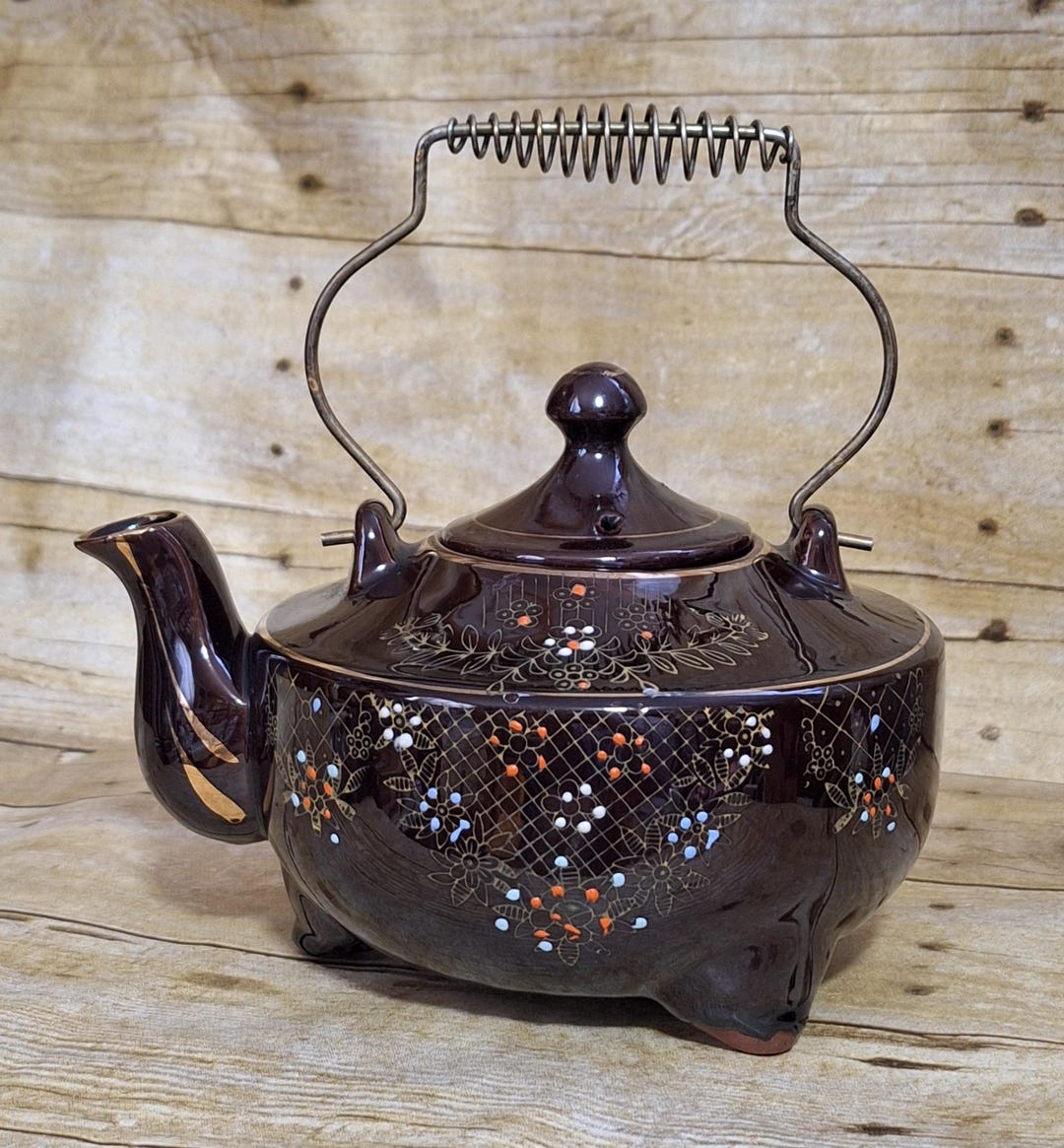 Vintage Japan Japanese Teapot, Footed Brown With Gold Trim, Hand ...