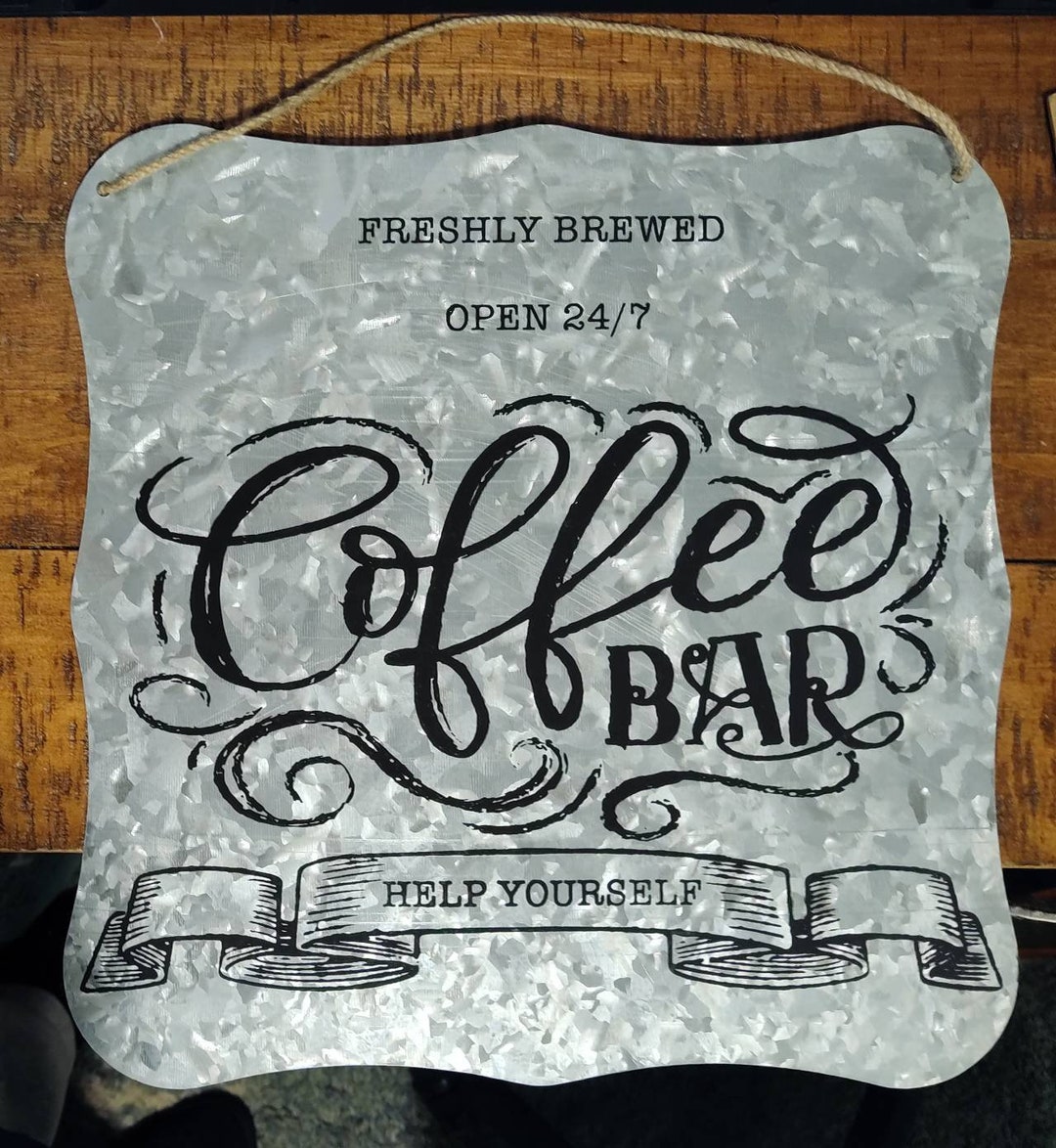 Rustic Tin Look Coffee Bar Sign Hand Stenciled on Galvanized - Etsy