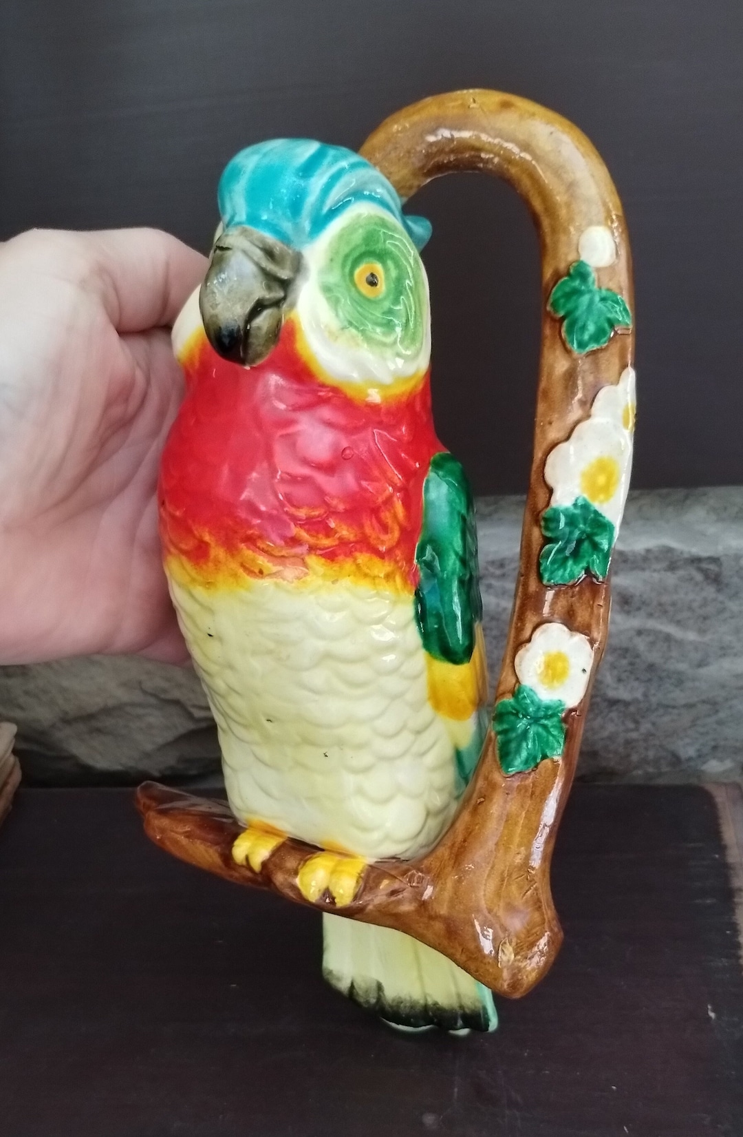 Vintage / Antique Majolica-style Parrot Hanging Planter Made - Etsy