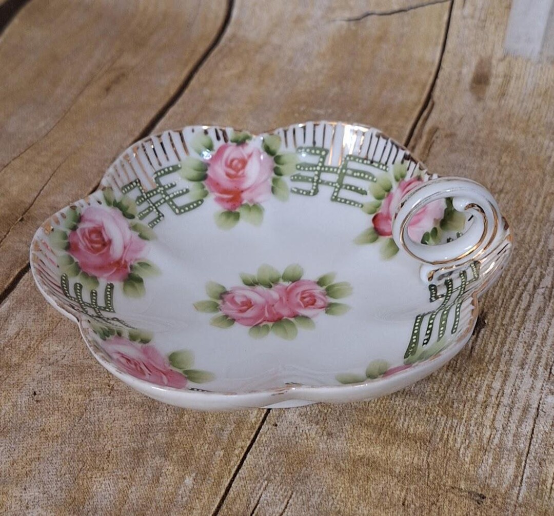 Antique Nippon Nappy Dish, Hand Painted Pink Roses, Gold Trim, Moriage ...