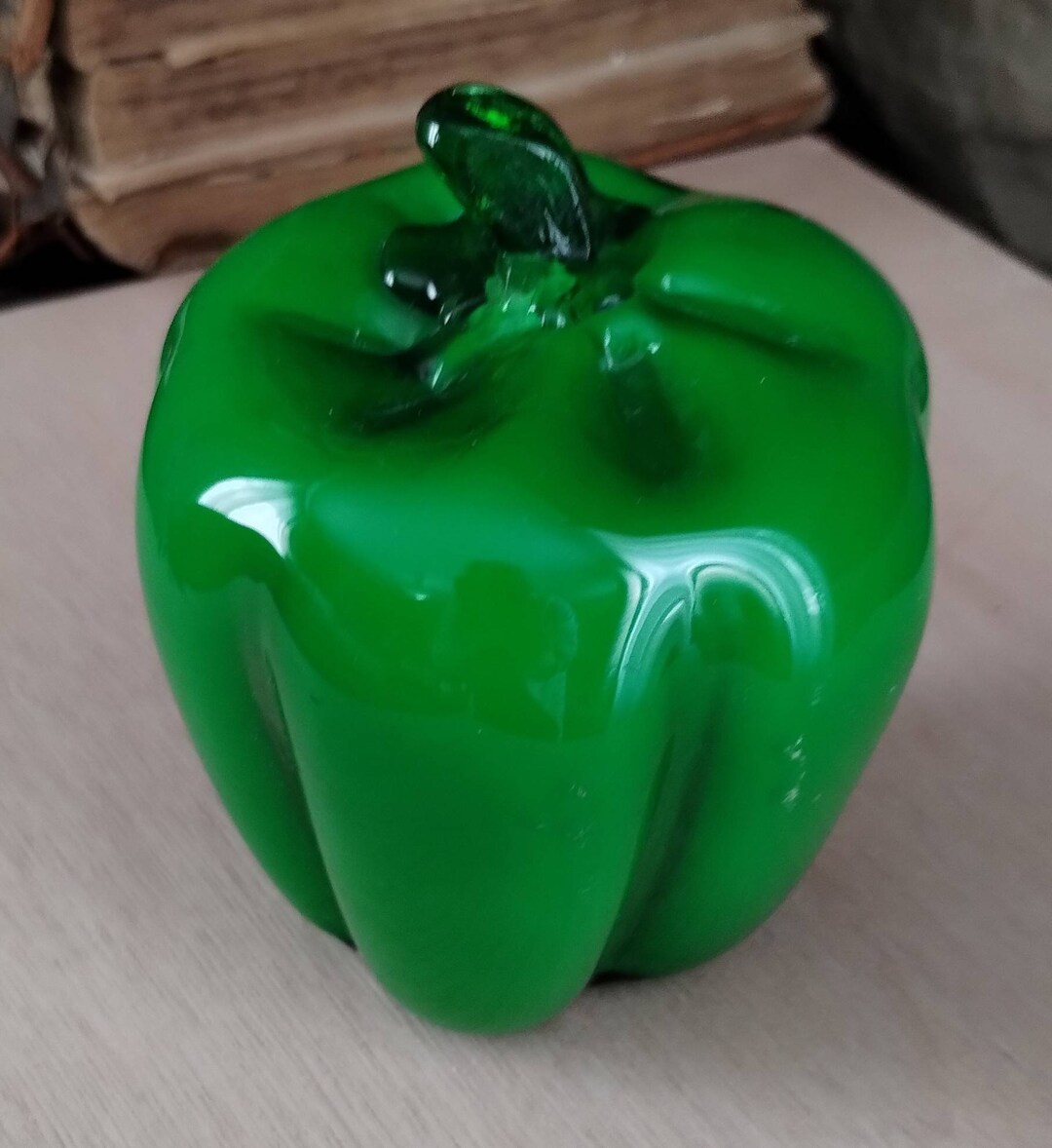 Vintage Murano Style Art Glass Green Pepper - Blown Glass, Applied ...