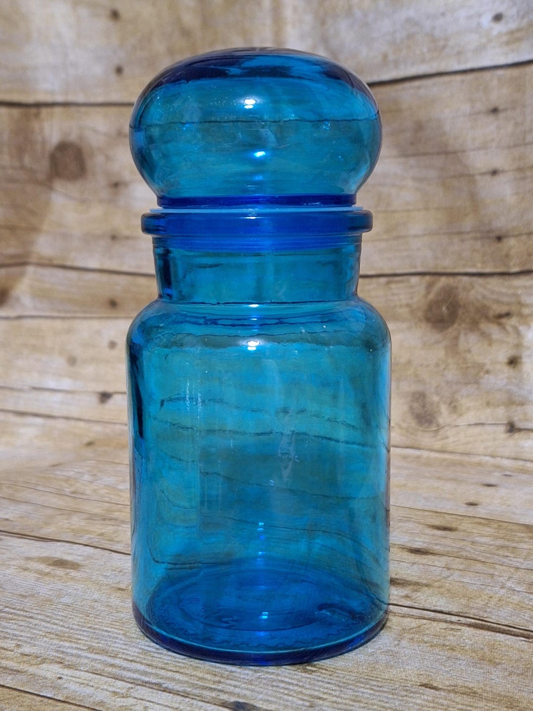 Vintage Belgium Blue Turquoise Glass Apothecary Jar With Bubble Lid ...