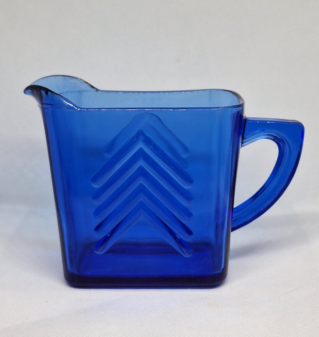 Vintage Cobalt Blue Glass Chevron Small Pitcher or Creamer - Hazel ...