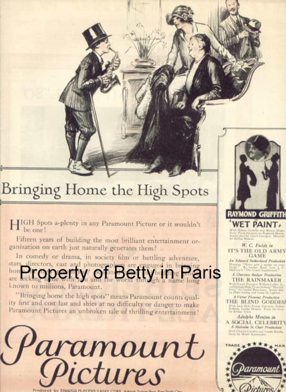 1926 Vintage Paramount Pictures Ad - Features Raymond Griffith in Wet ...