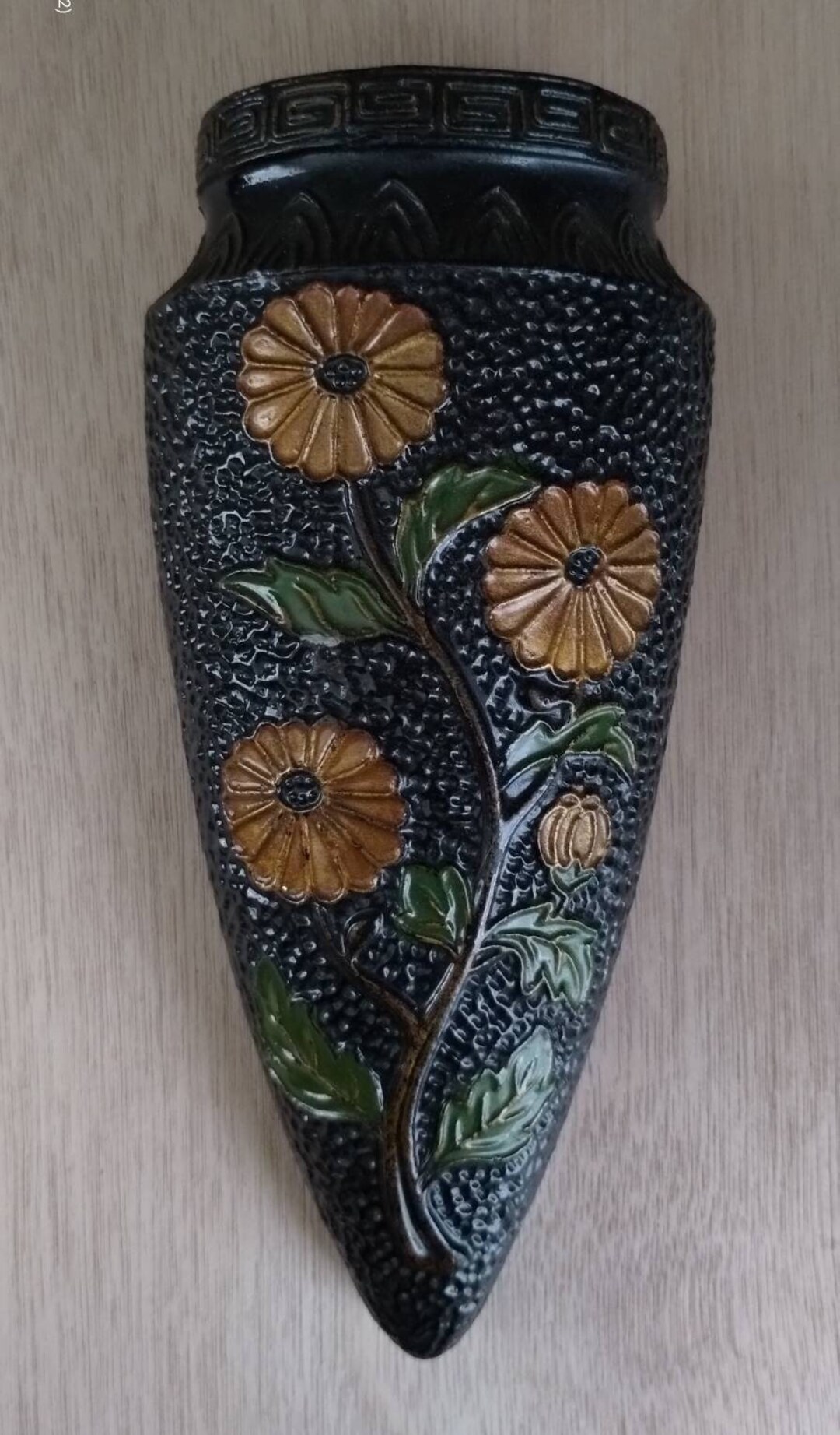 Antique Tokanabe Japan Black Wall Pocket Vase With Golden Flowers and ...