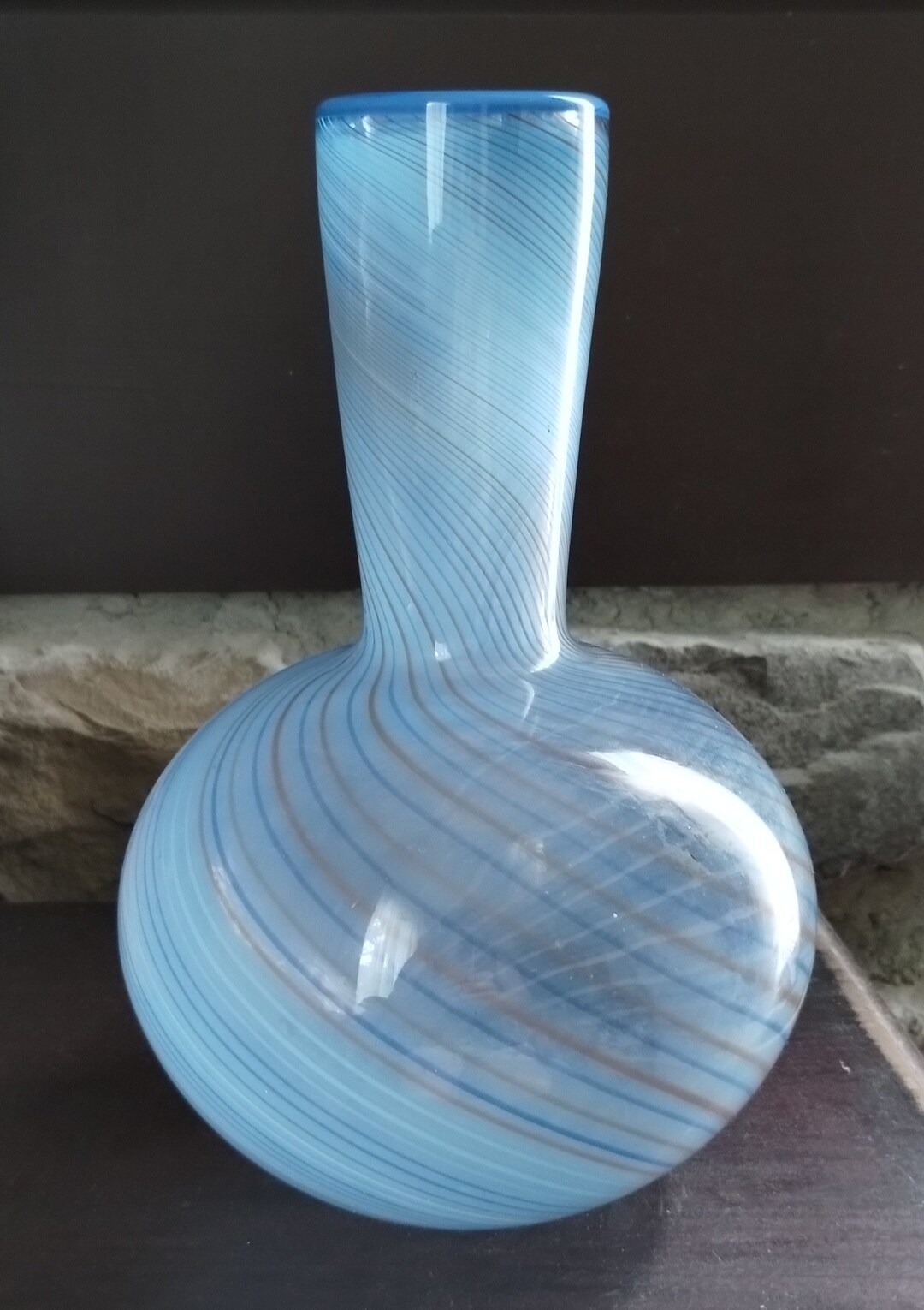 Dansk Blue Mezza Filigrana 1970s Glass Swirl Vase Handblown Vintage Art ...