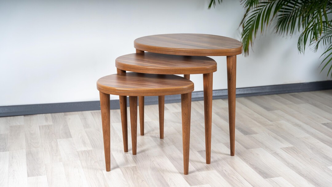 Nesting Coffee Table, Wooden Coffee Table, Teardrop Shaped, Walnut ...