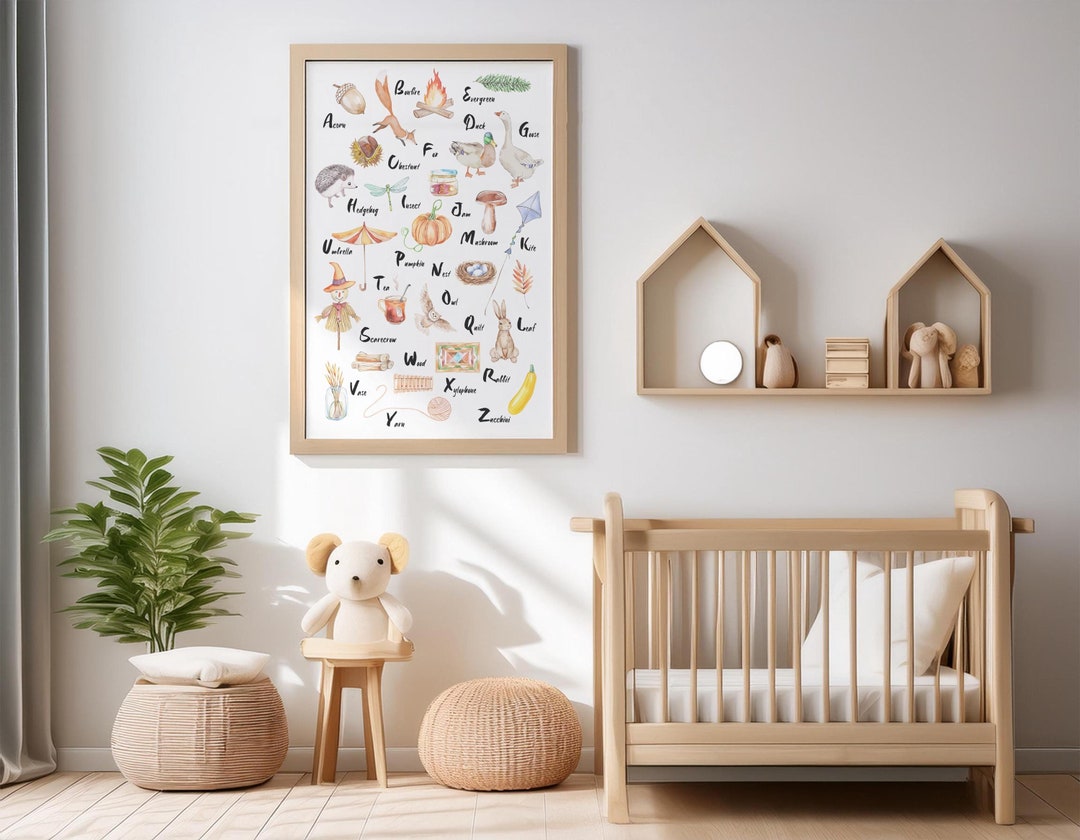 Watercolor ABC Poster: Autumn Animals, Educational Wall Art (digital ...