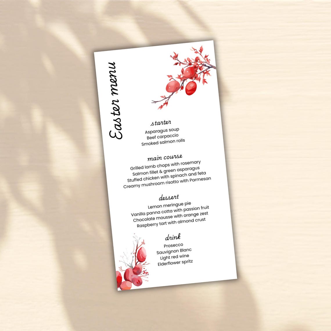 Easter Menu Template, Canva Template, Red Aesthetic, Easter Brunch ...