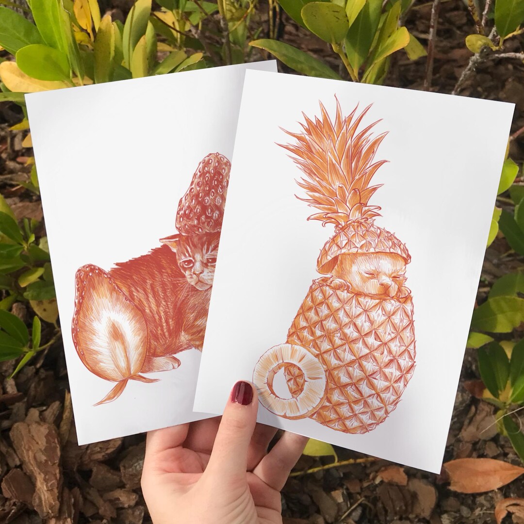Fruit Cats Mini Prints - Etsy