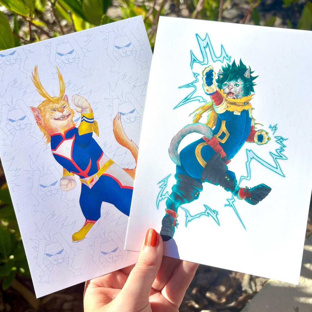 My Hero Academia All Might Cat and Deku Cat Mini Prints Full Color - Etsy
