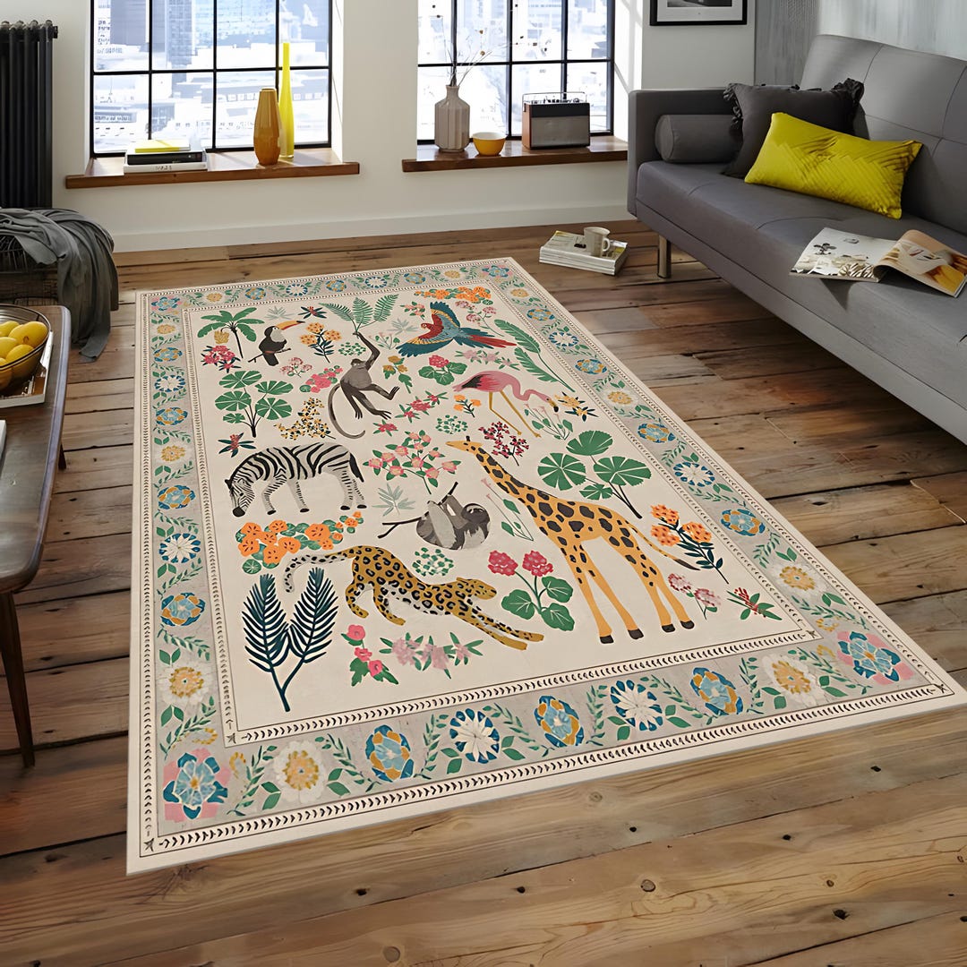 Animal Print Rug,tropical Jungle Rug,kids Rugs,rug for Kids Room,animal ...