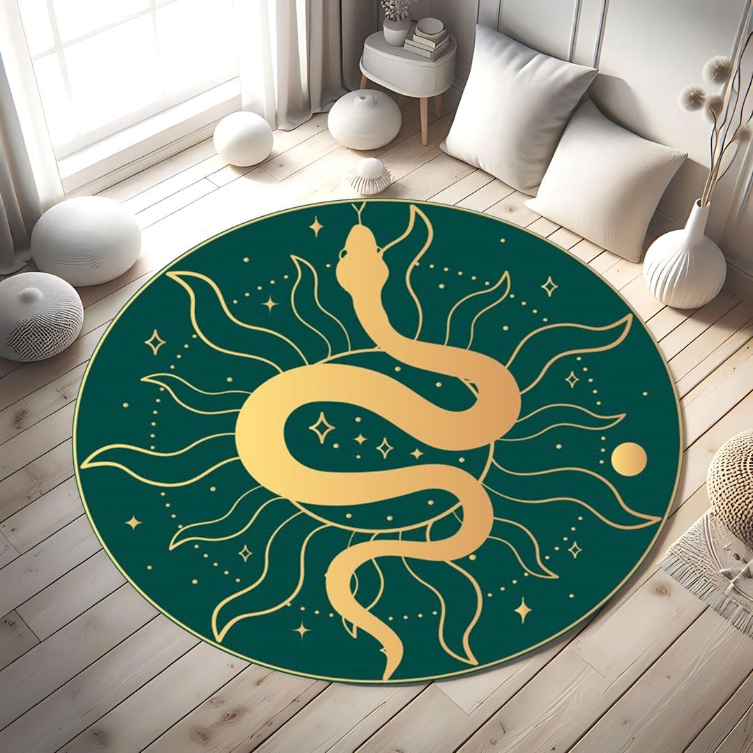 Snake Design Rug,snake Pattern Rug,round Rug,green Snake Rug,snake Area ...