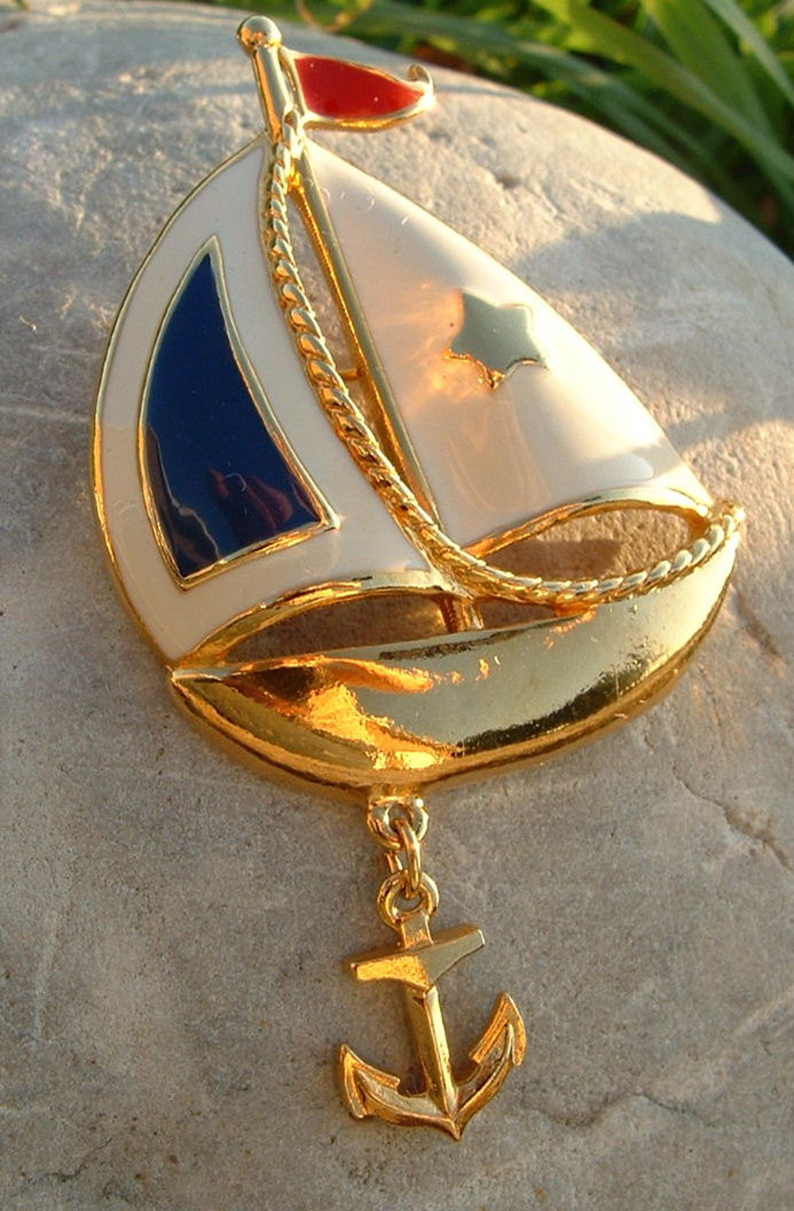 Vintage AVON Nautical Sailboat Brooch, Ship With Anchor Charm - Etsy