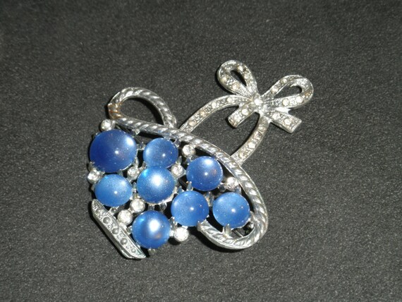 Vintage Basket Brooch With Deep Blue Moonglow | Etsy