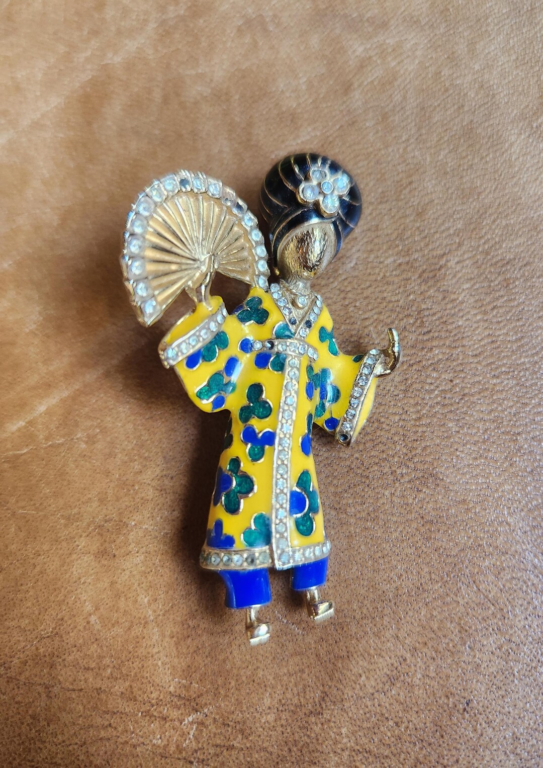 Vintage CINER Asian Woman / Geisha Figural Enameled Brooch - Etsy