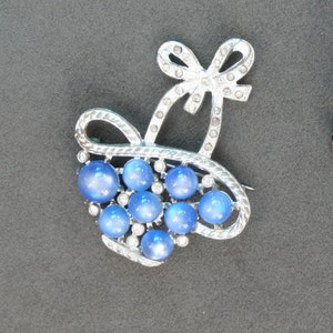 Vintage Basket Brooch With Deep Blue Moonglow | Etsy