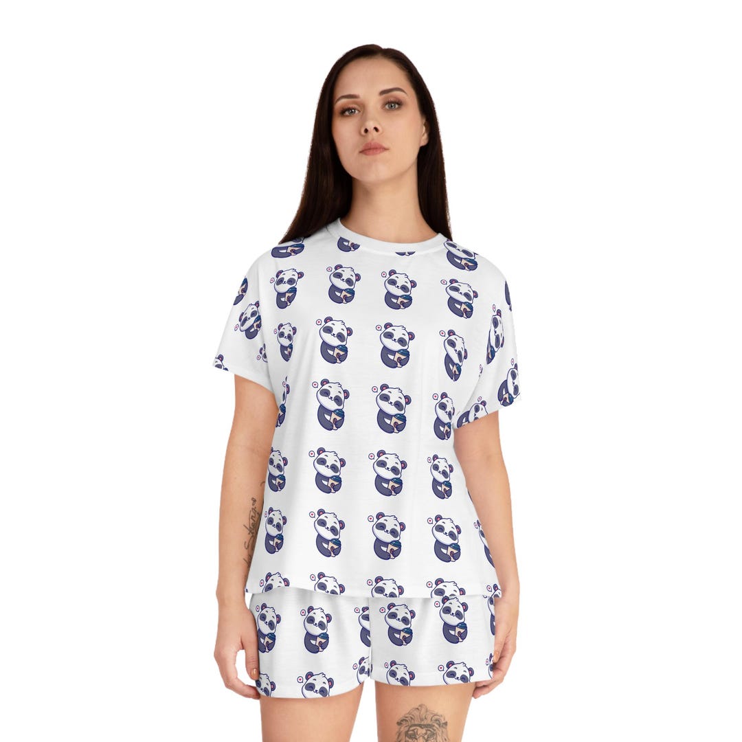Pajama Set, Coffee Dreams, Cute Panda Lounge-wear, Comfy Nightwear ...