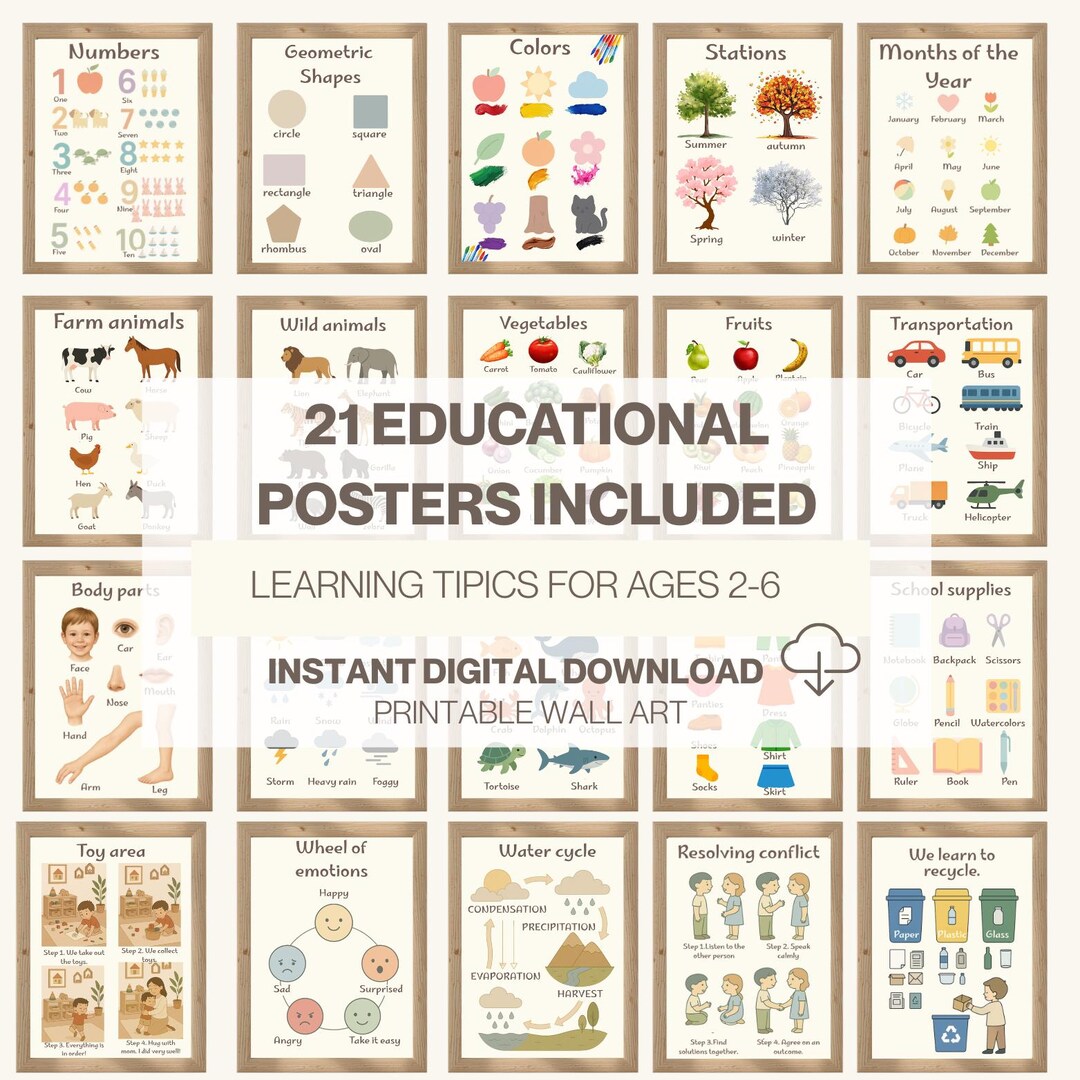 Bilingual Educational Posters for Kids Printable | Montessori Preschool ...