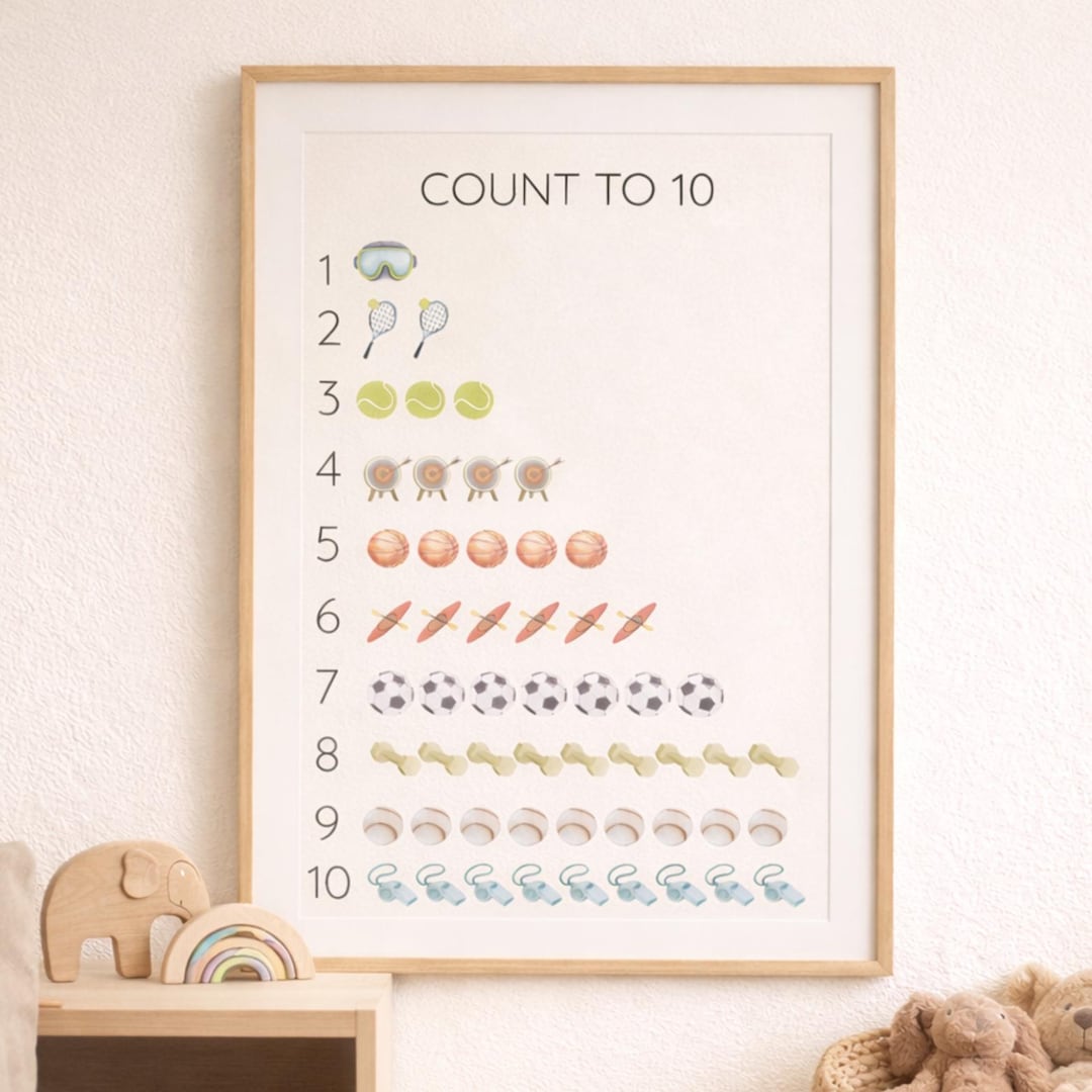 Montessori Count to 10 Poster Sports Theme Educational Wall Art ...