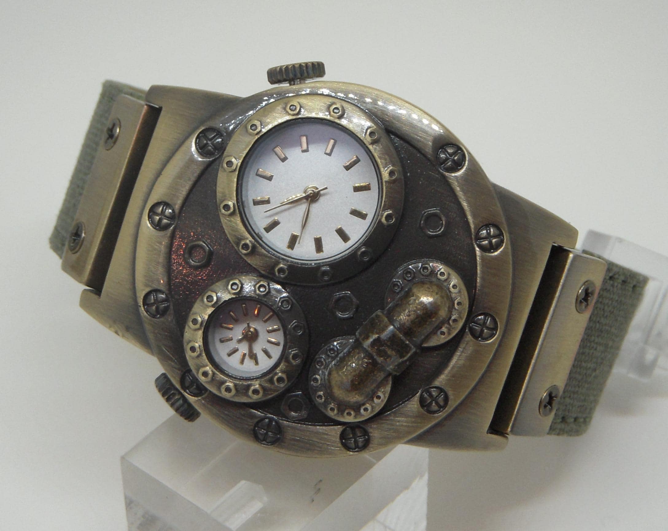 Steampunk Dual Dial Watch: Brass Time Traveler With Hemp Strap - Etsy