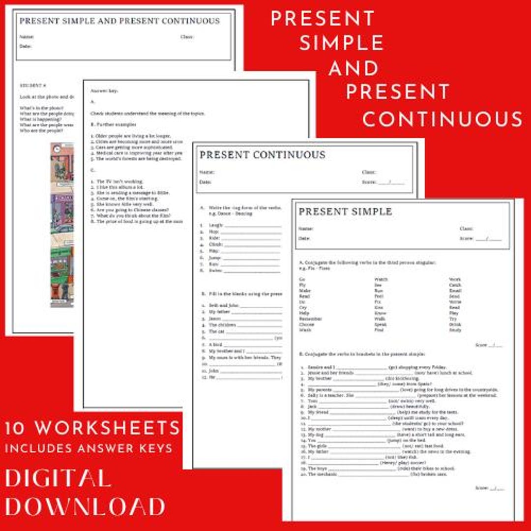 Present Simple and Present Continuous Worksheets, ESL, Grammar ...