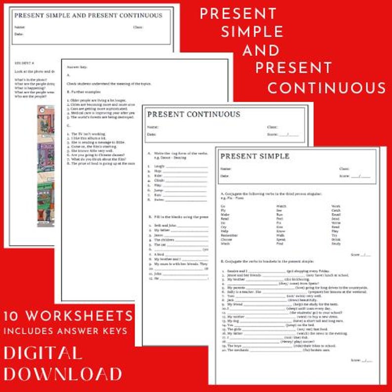 Present Simple and Present Continuous Worksheets, ESL, Grammar ...