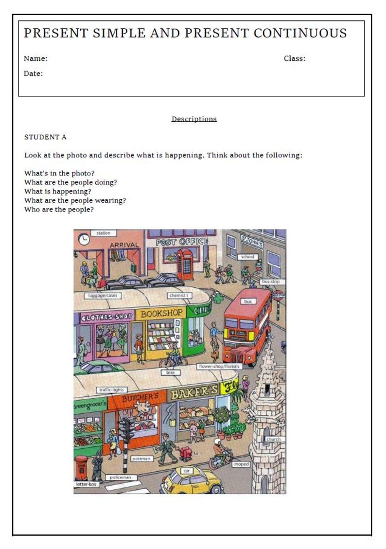 Present Simple and Present Continuous Worksheets, ESL, Grammar ...