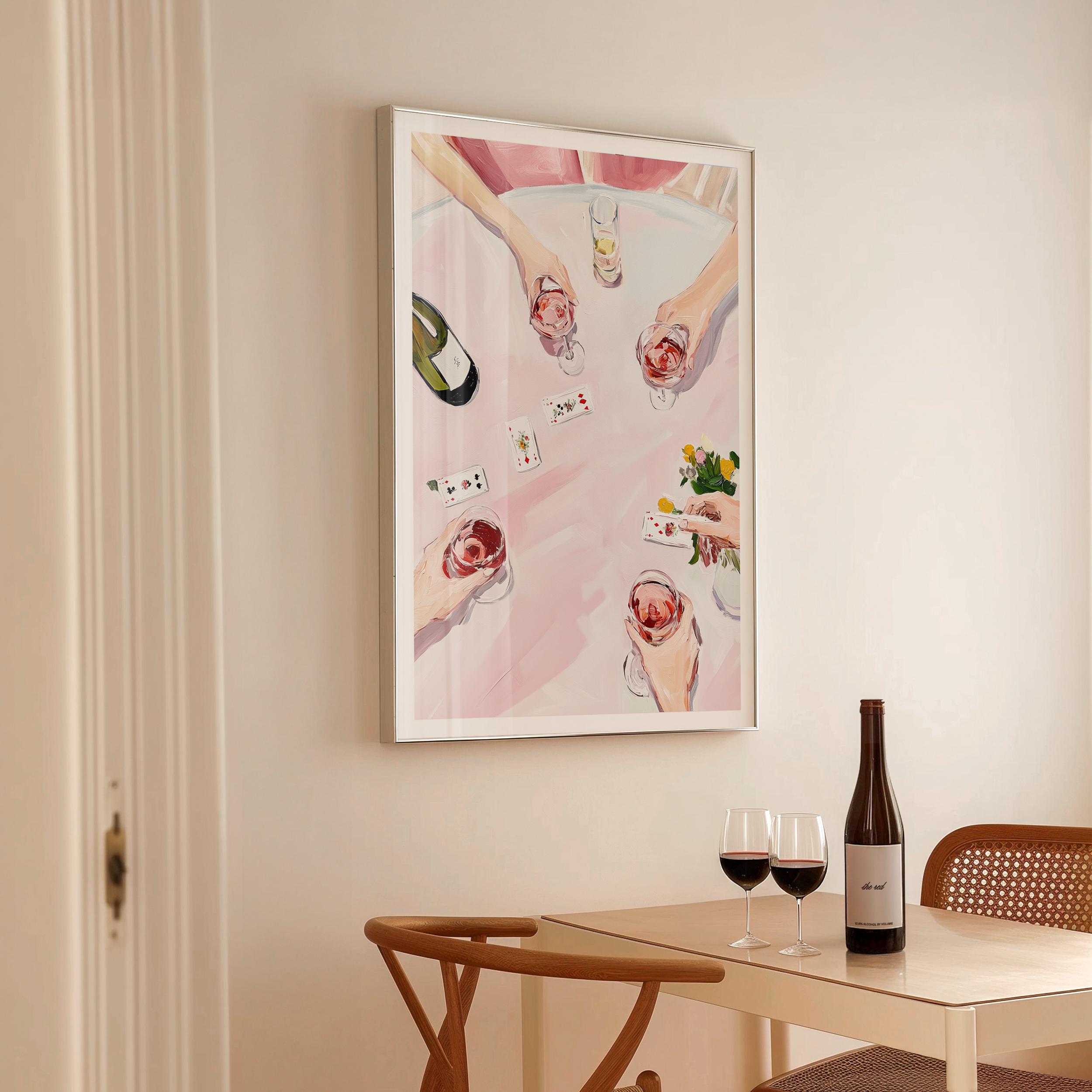Girls Night Poster, Cheers Art Print: Rosé Wine, Poker Night Decor ...