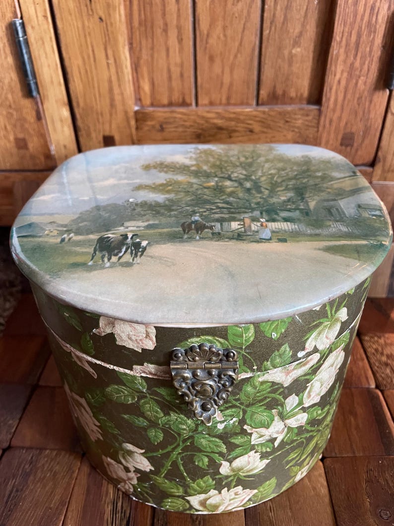 Antique Celluloid Collar Box With Two Collars and Bow Tie Farm Scene - Etsy