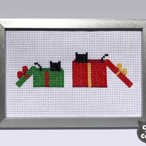Cat Cross Stitch Pattern - Gift Box Cardboard Box Black Cat Christmas ...