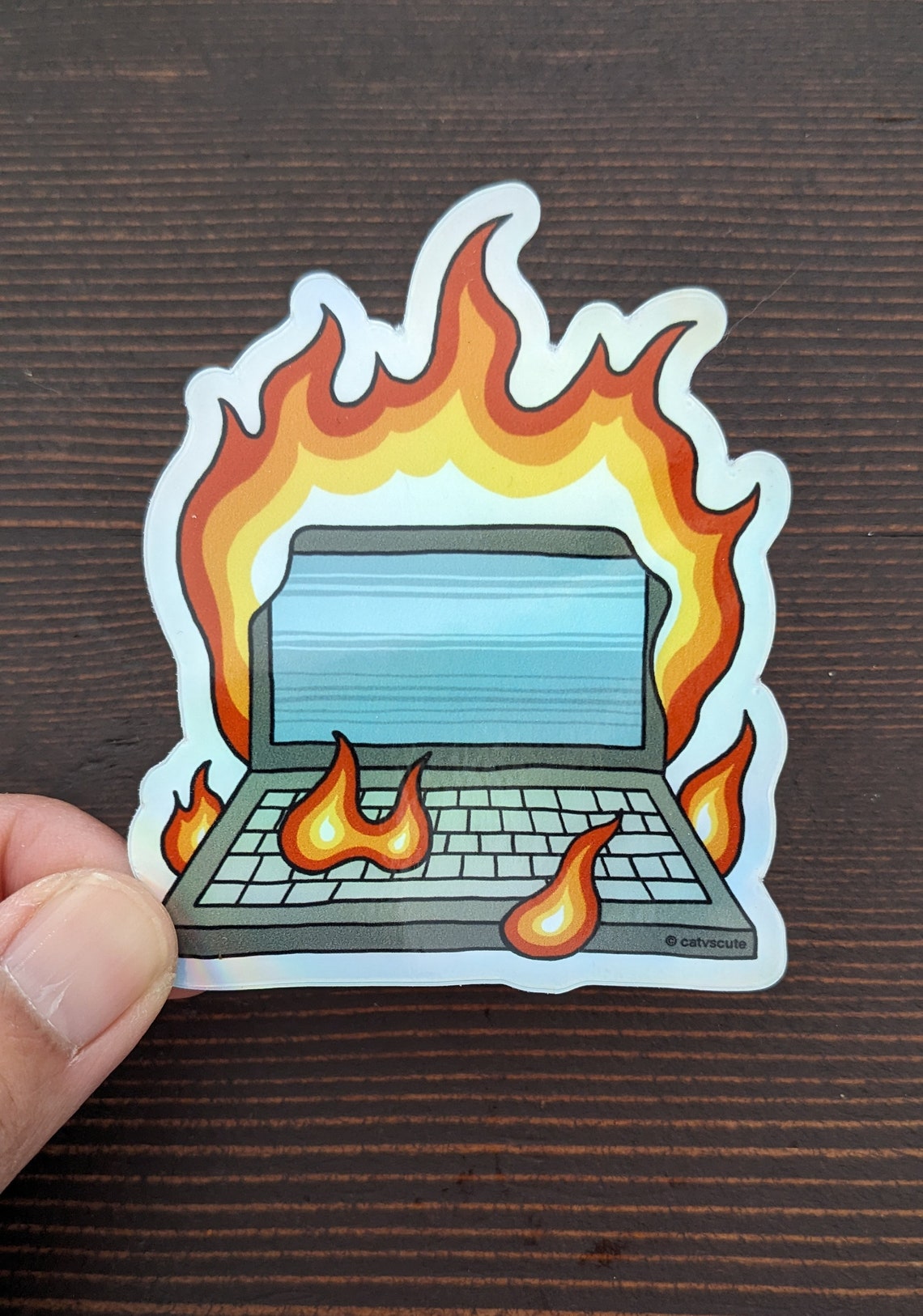Computer Laptop on Fire Work Sticker Laptop Decal Holographic - Etsy