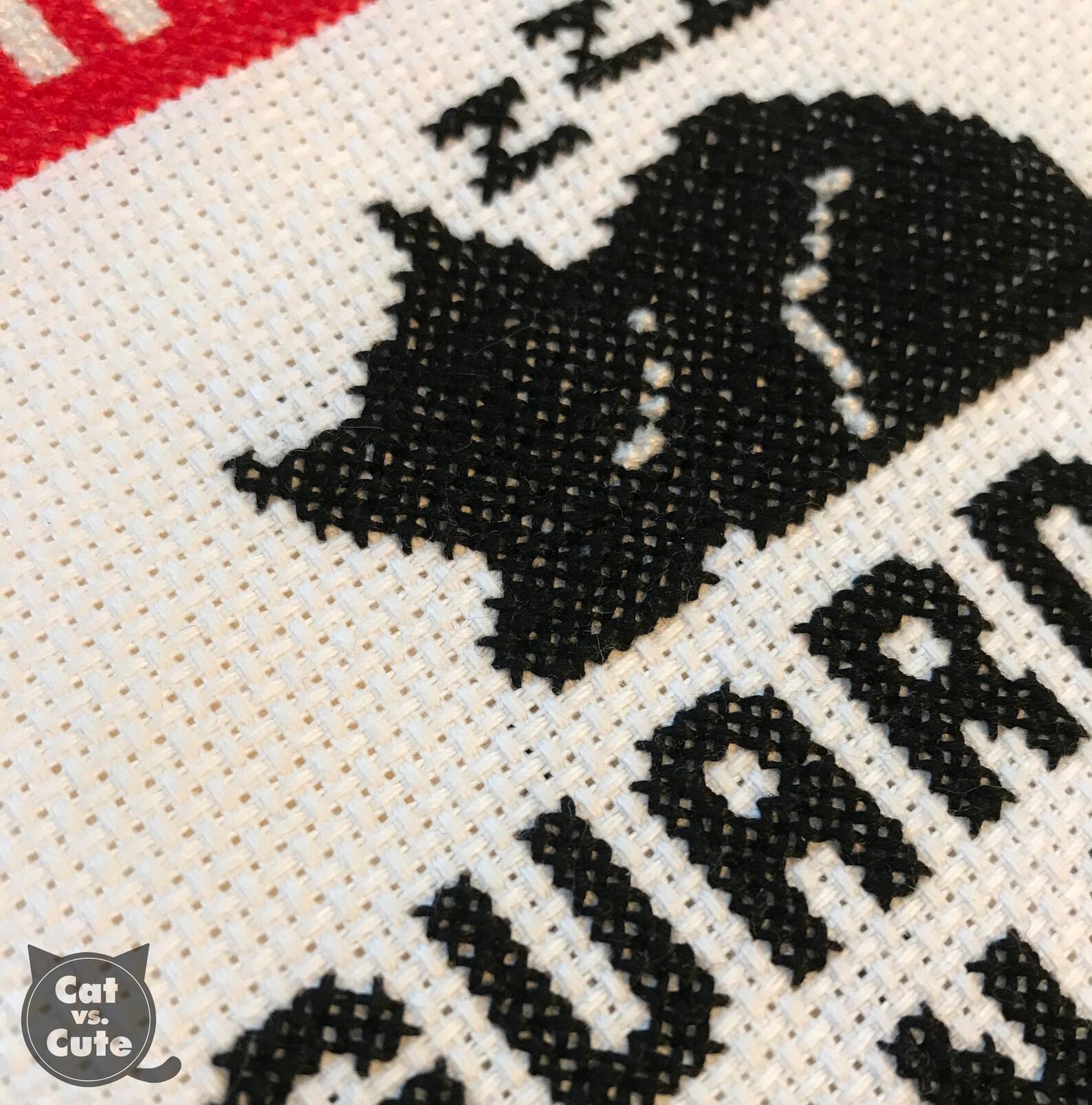 Cat Cross Stitch Pattern - Guard Cat on Duty Warning Sleeping Black Cat ...